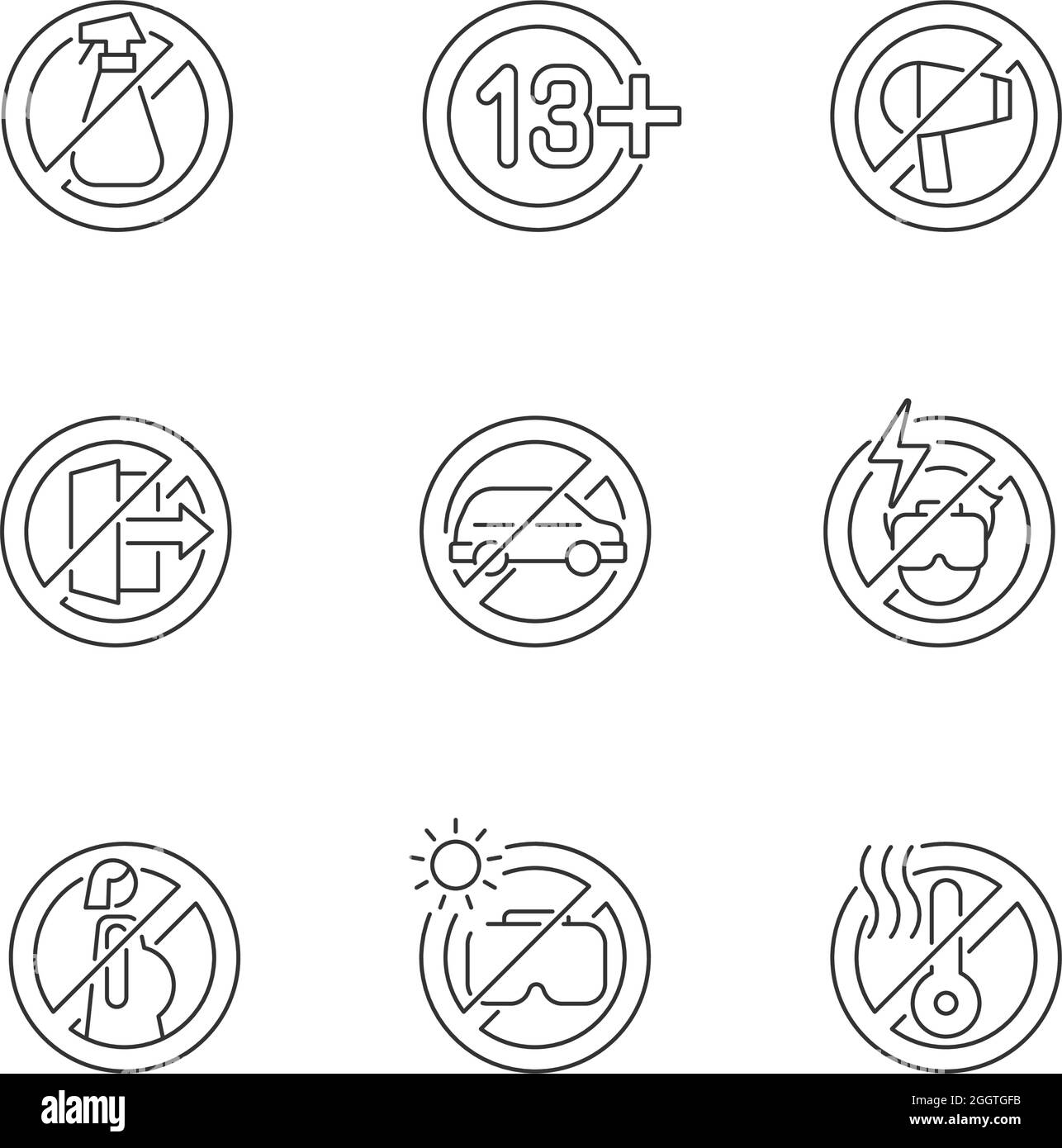 Vr glasses usage restrictions linear manual label icons set Stock ...