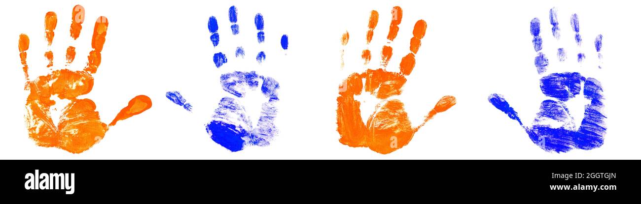 Blue and orange handprints isolated on a white background Stock Photo ...