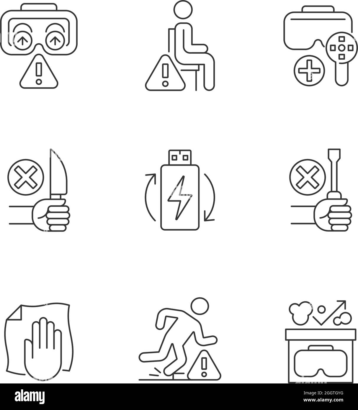 Virtual reality glasses instructions linear manual label icons set ...