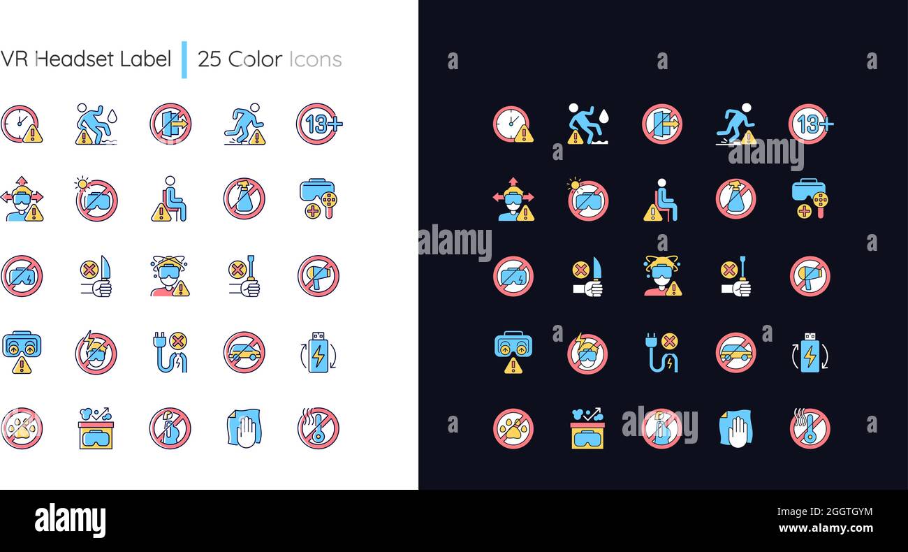 VR headset light and dark theme RGB color manual label icons set Stock ...