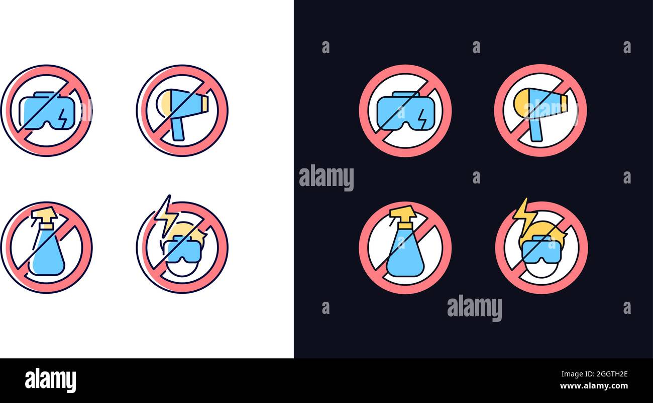 VR headset care light and dark theme RGB color manual label icons set ...