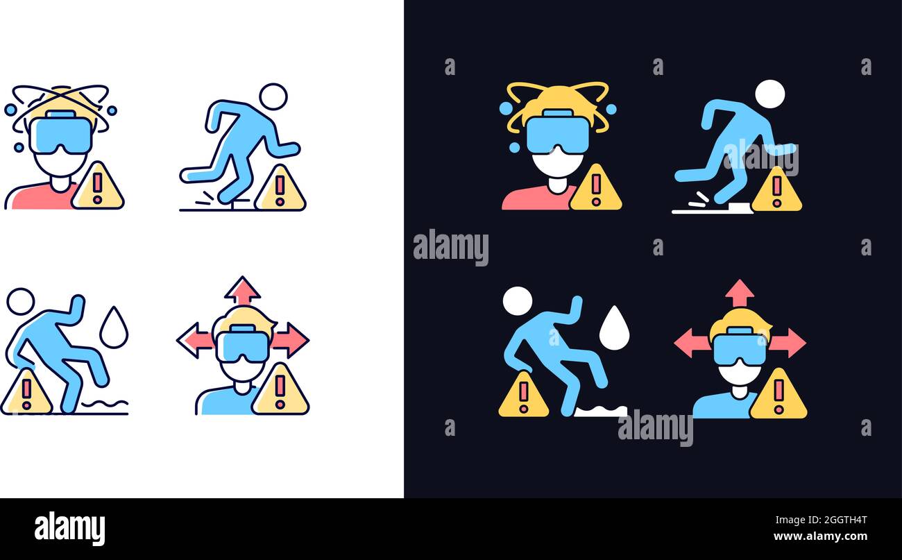 VR headset warning light and dark theme RGB color manual label icons ...