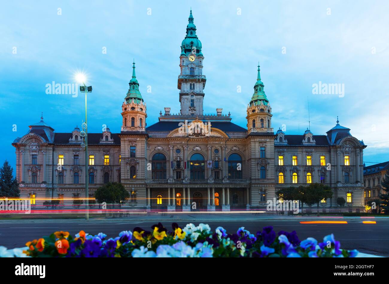 Gyor City Hall in twilight Stock Photo - Alamy