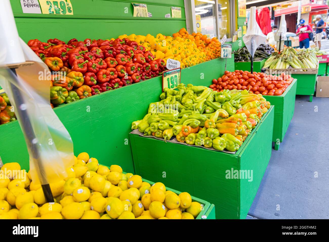 QUEENS, UNITED STATES - Jul 26, 2021: A greengrocery with fresh fruits ...
