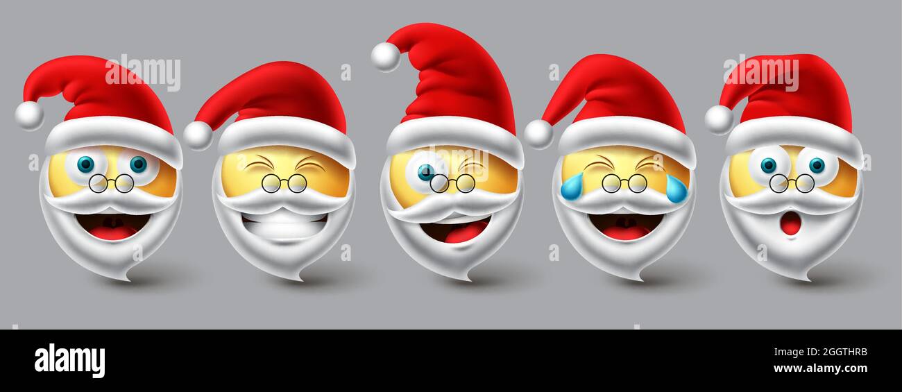 Christmas santa emoji vector set. Emojis smiley santa claus wearing red ...