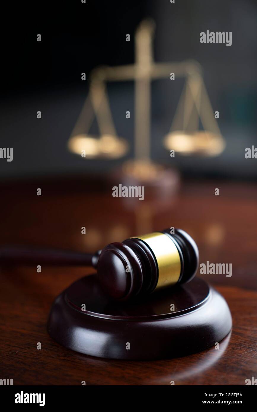 Law theme. Court library - gavel of the judge and books Stock Photo - Alamy