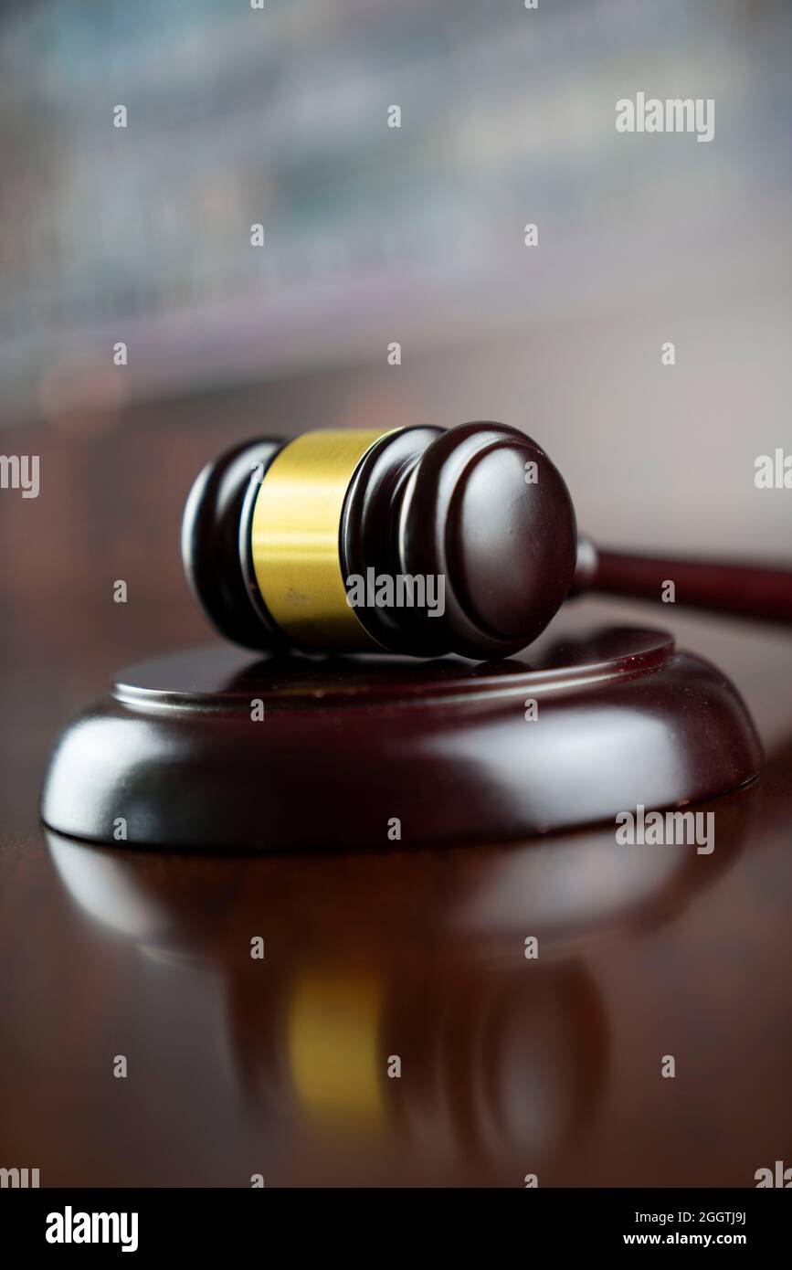 Law theme. Court library - gavel of the judge and books Stock Photo - Alamy