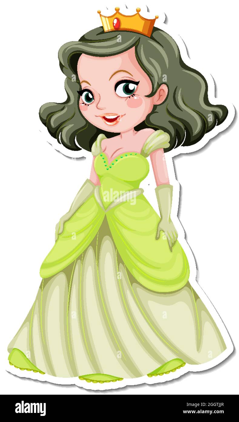 Beautiful princess cartoon character sticker illustration Stock Vector ...