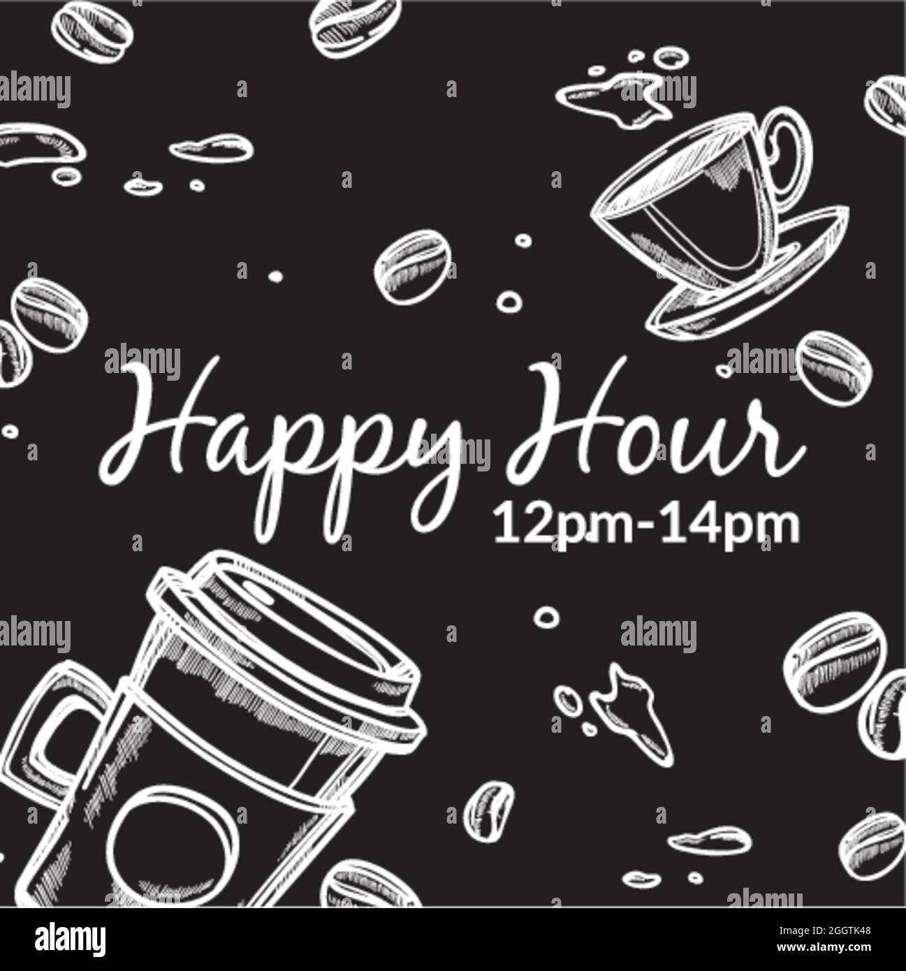 Coffee shop happy hour 12 to 14 pm promo banner Stock Vector Image ...
