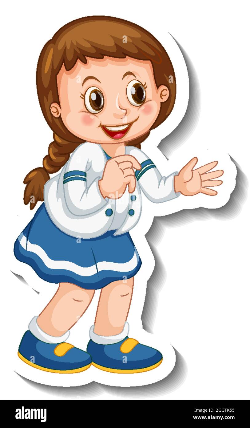 Sticker template with a girl cartoon character isolated illustration ...