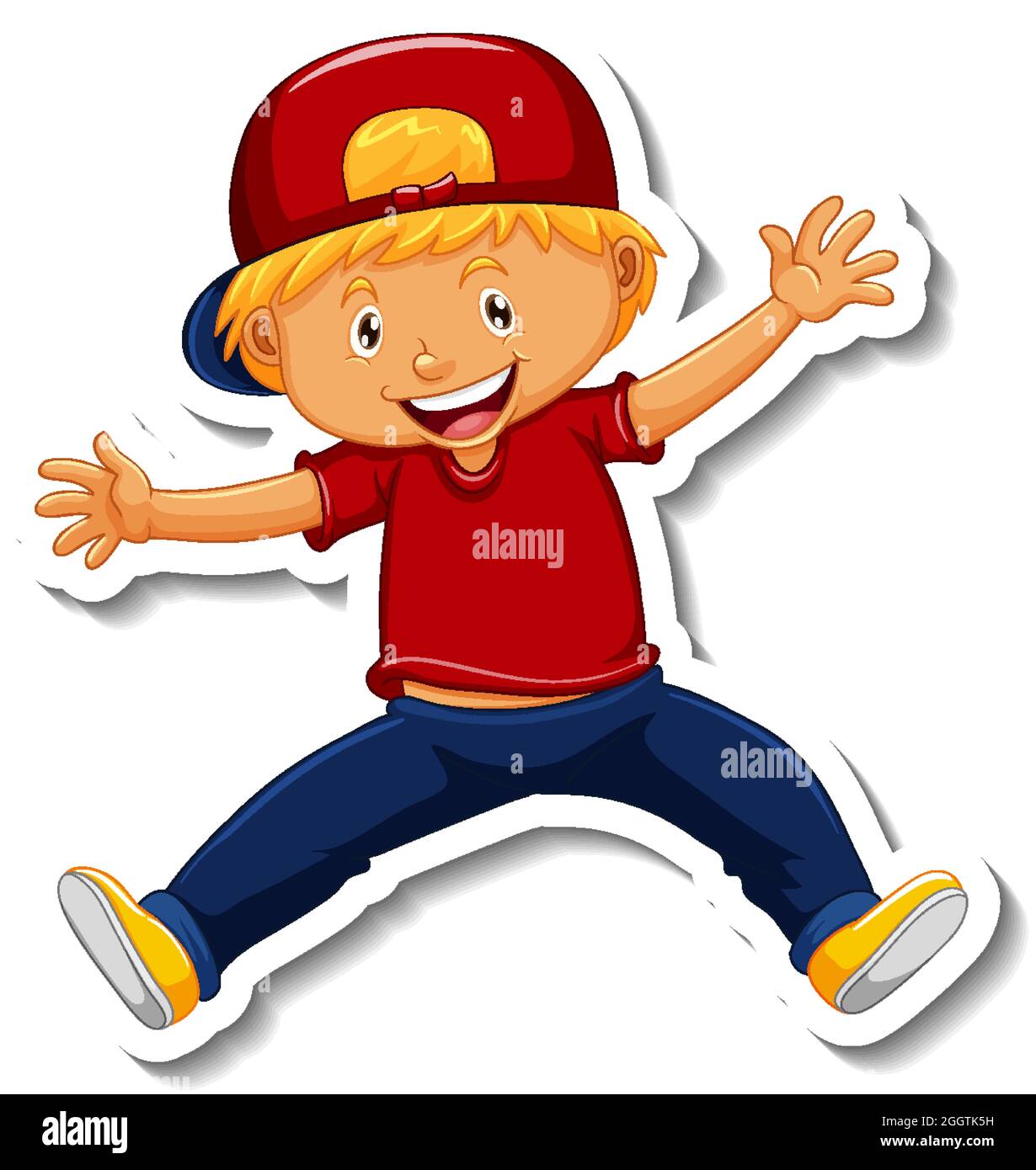 Sticker template with a boy cartoon character isolated illustration ...