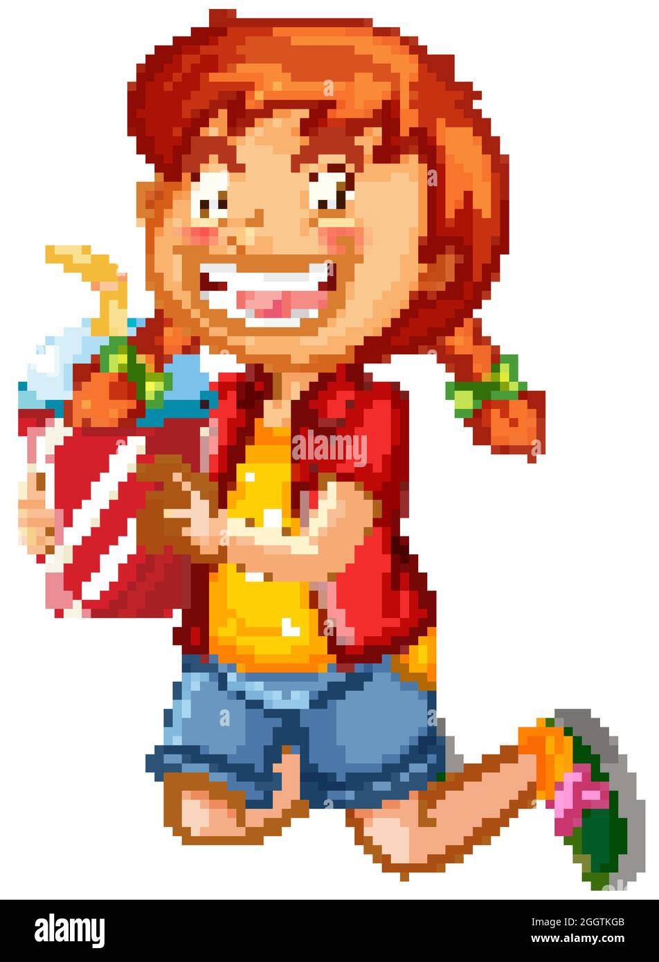 A cute girl holding drink cup cartoon character isolated on white ...