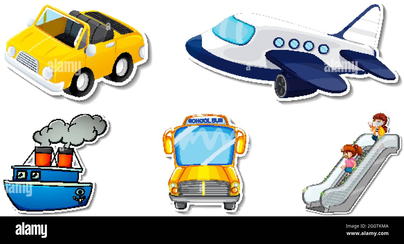 Random stickers with transportable vehicle objects illustration Stock ...