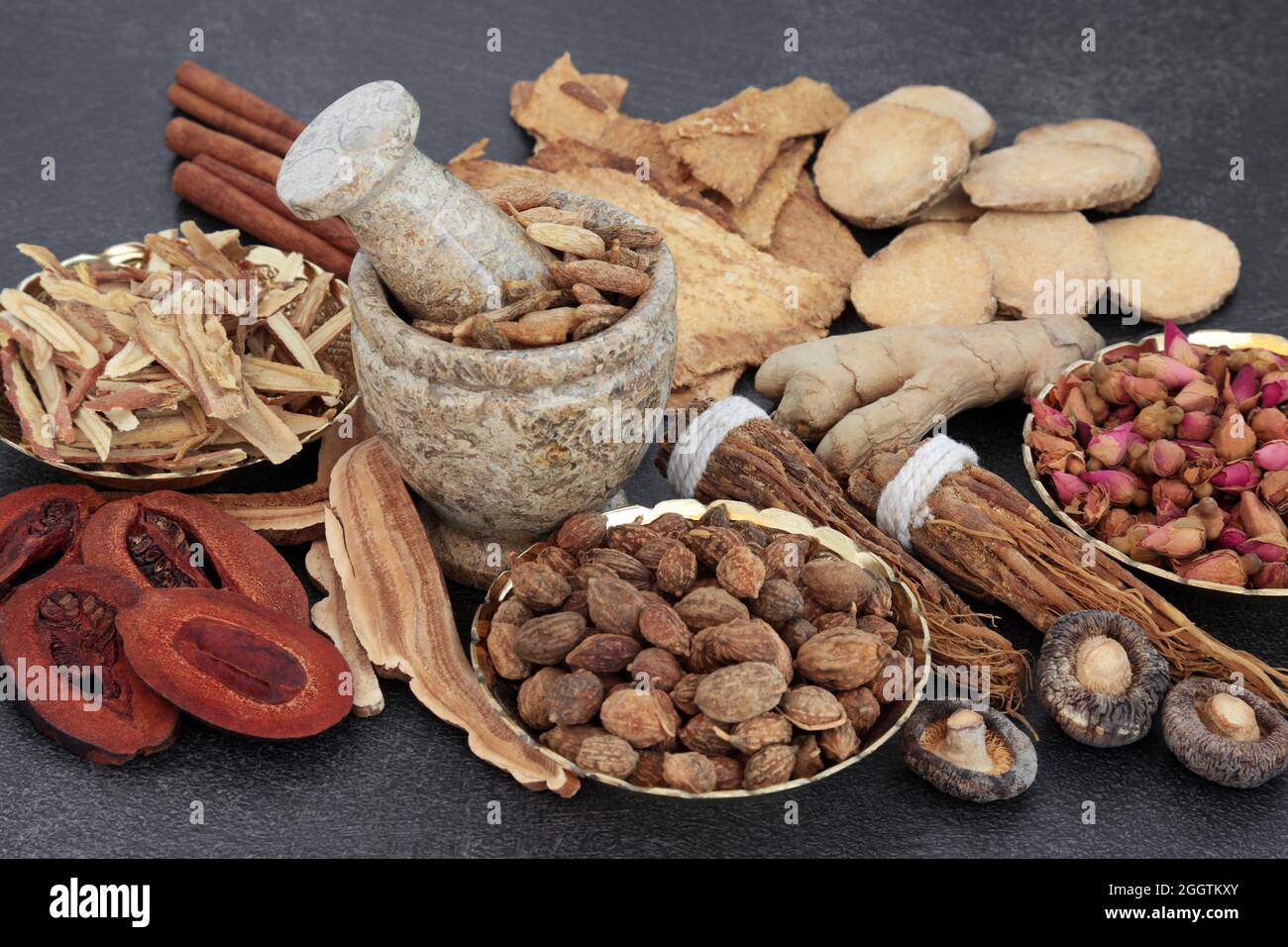 Chinese plant based herbal medicine with a collection of herbs and ...