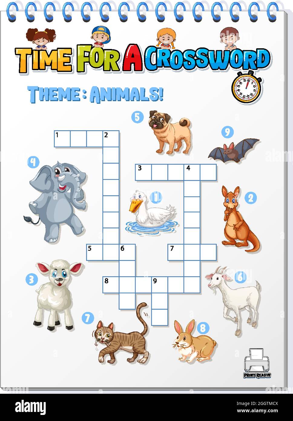 Crossword puzzle game template about animals illustration Stock Vector ...