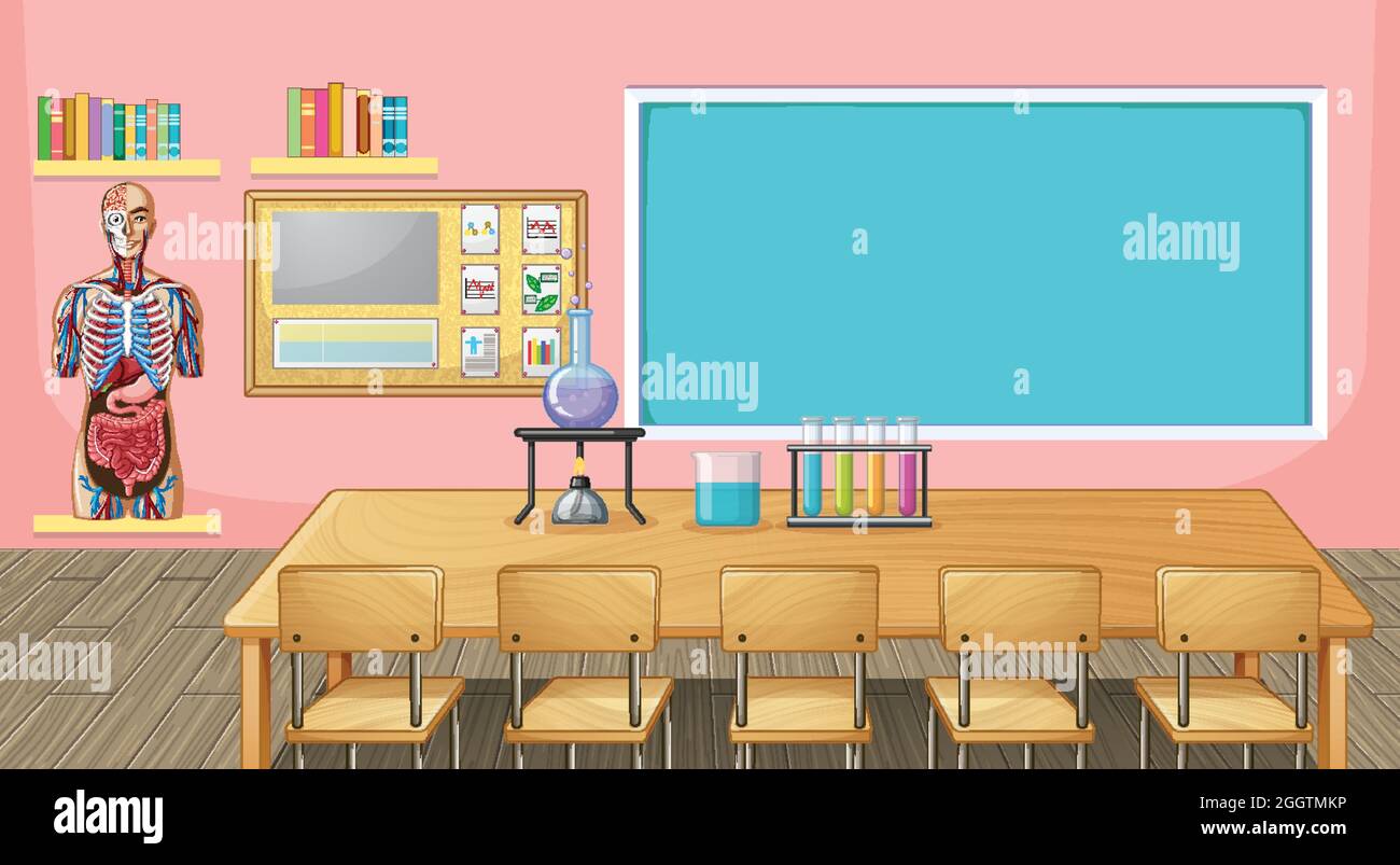 Classroom interior design with furniture and decoration illustration ...