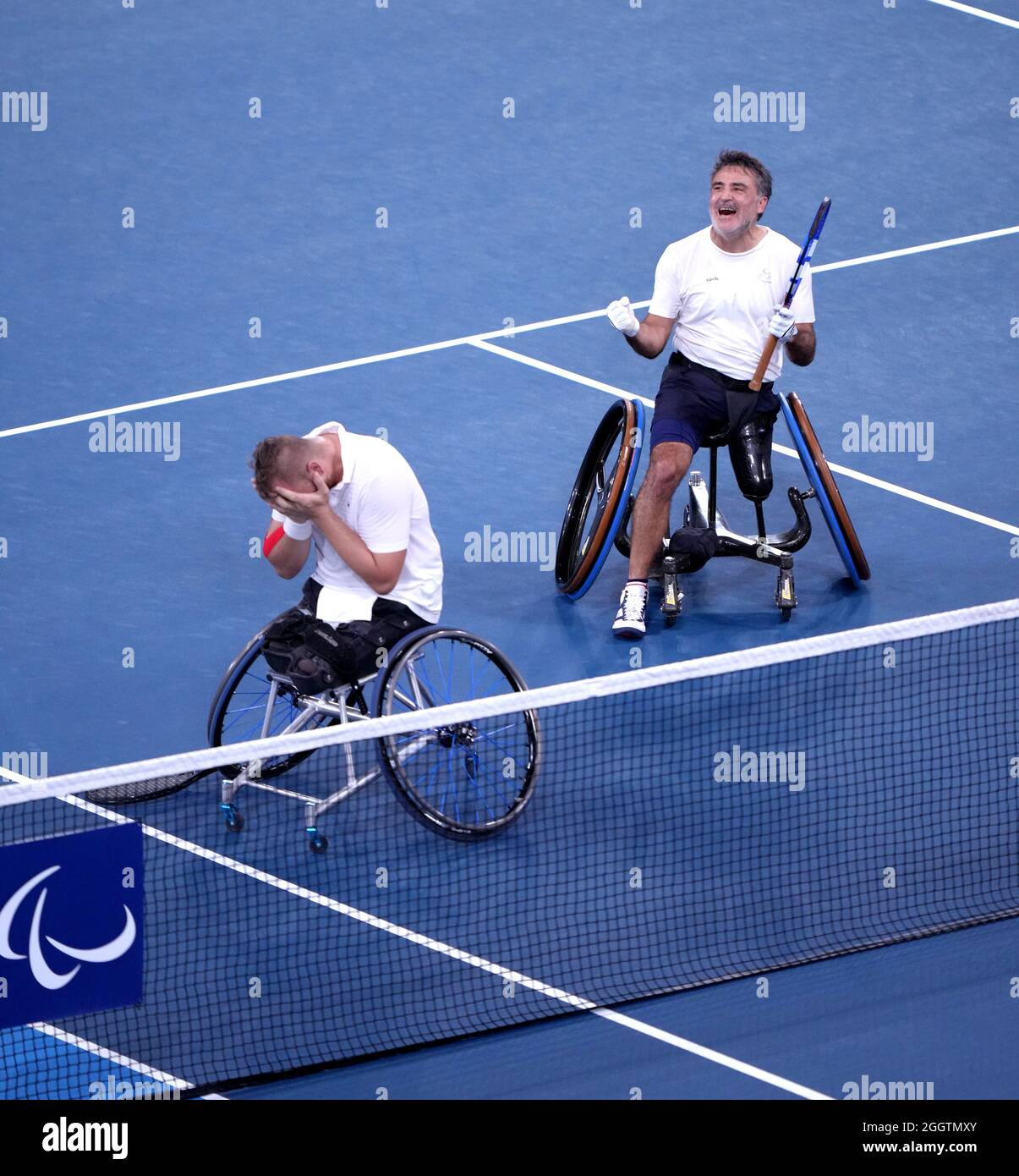 France's Picolas Peifer (left) and Stephane Houdet celebrate the Men's ...