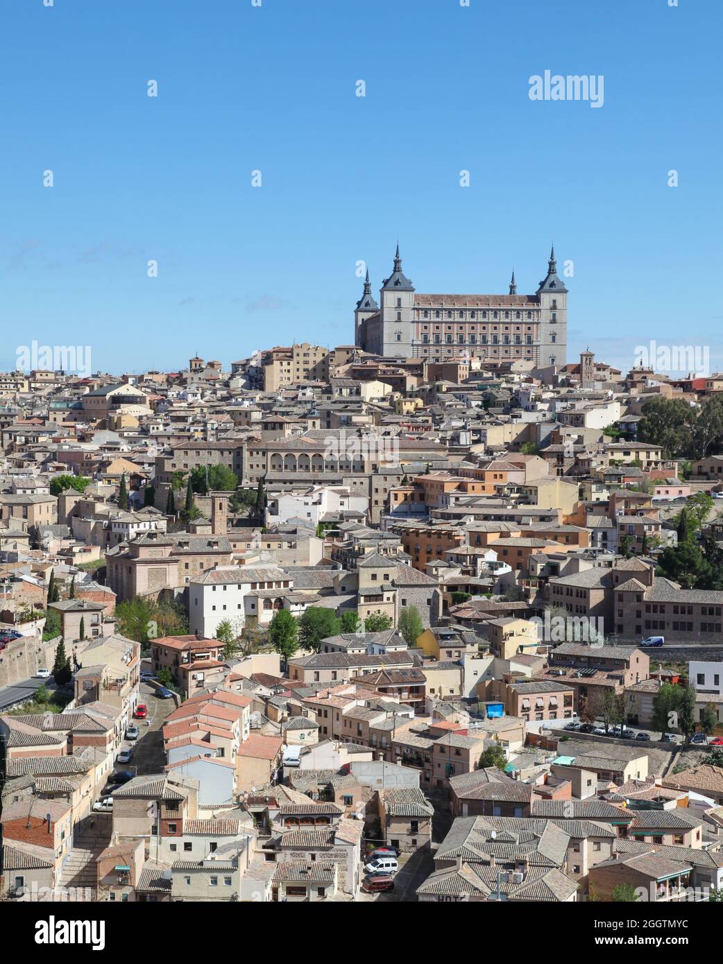 Toledo Spain - view of the old town cityscape with the famous Alcazar ...