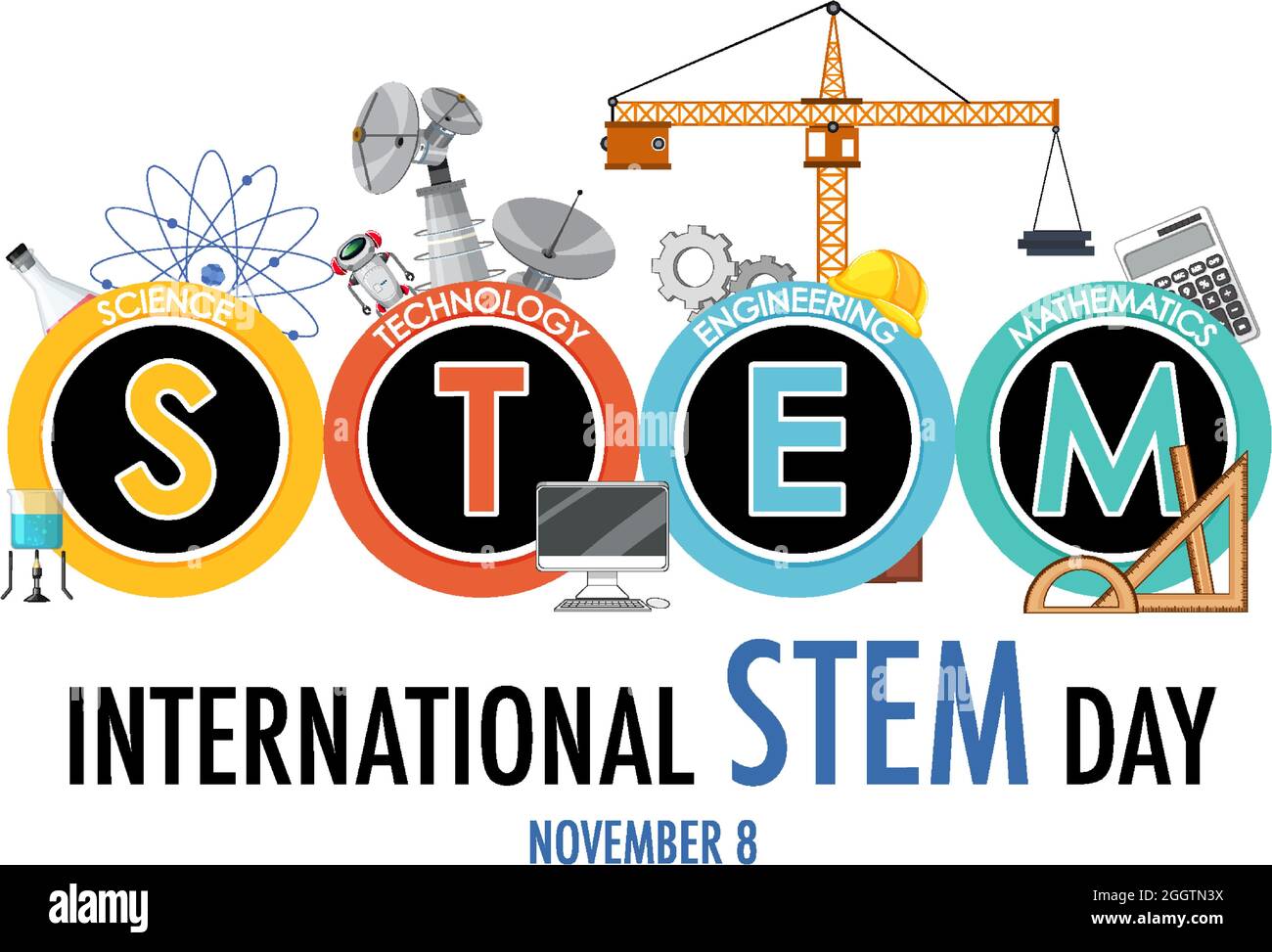 International STEM Day on November 8th logo banner illustration Stock ...