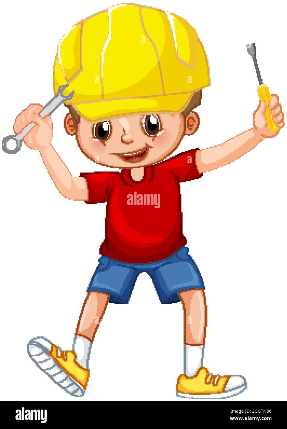 A boy holding hand tools on white background illustration Stock Vector ...