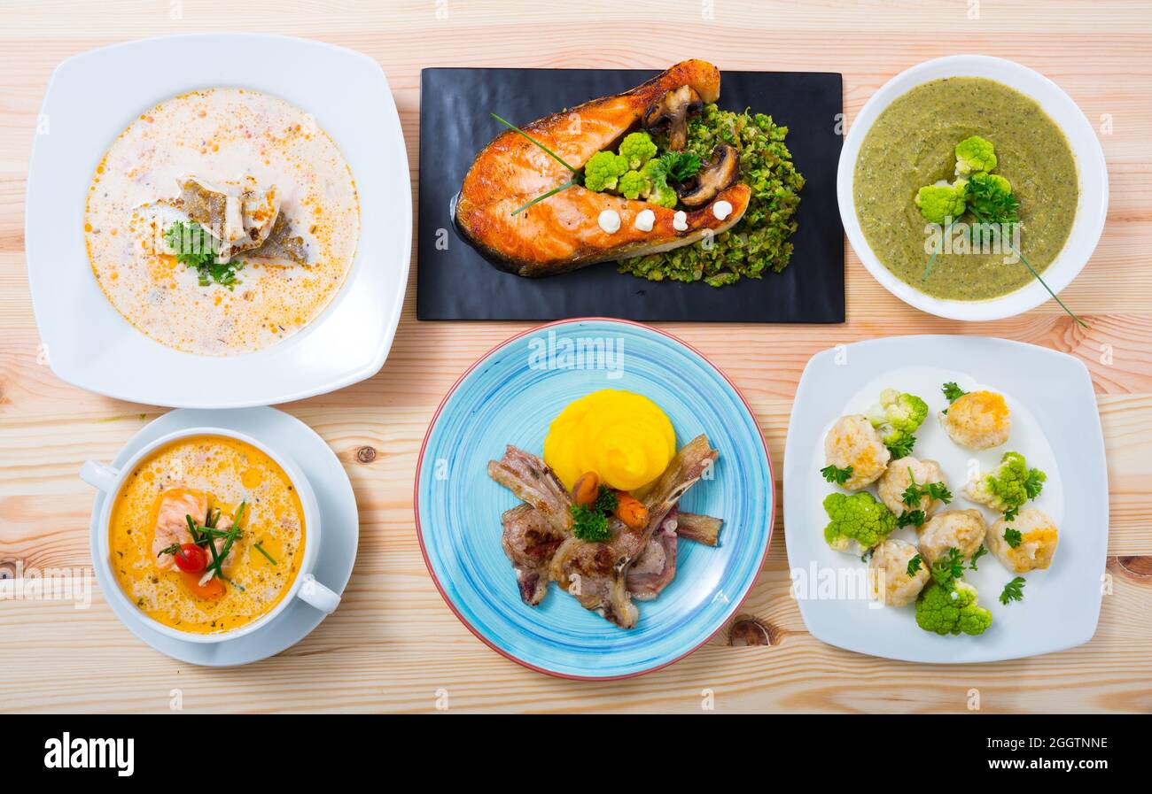 Fish and meat dishes of Norwegian cuisine Stock Photo - Alamy