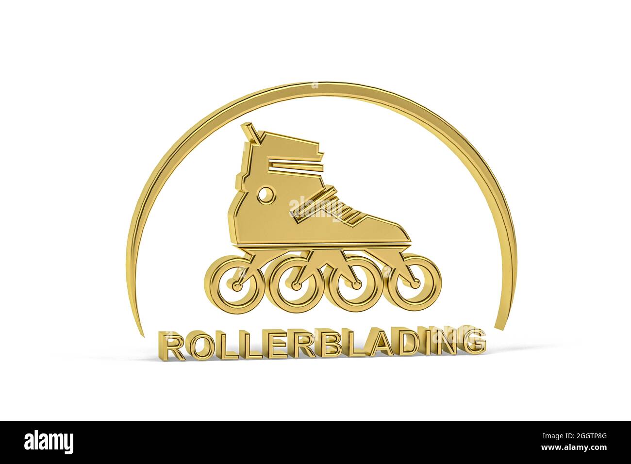 Golden 3d rollerblading icon isolated on white background - 3D render ...