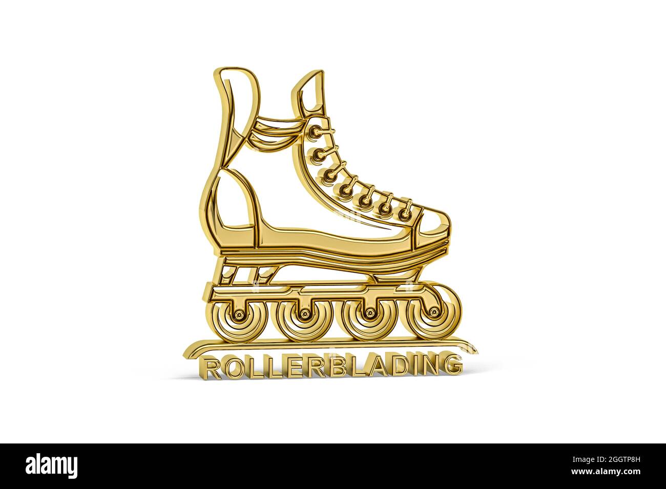 Golden 3d rollerblading icon isolated on white background - 3D render ...