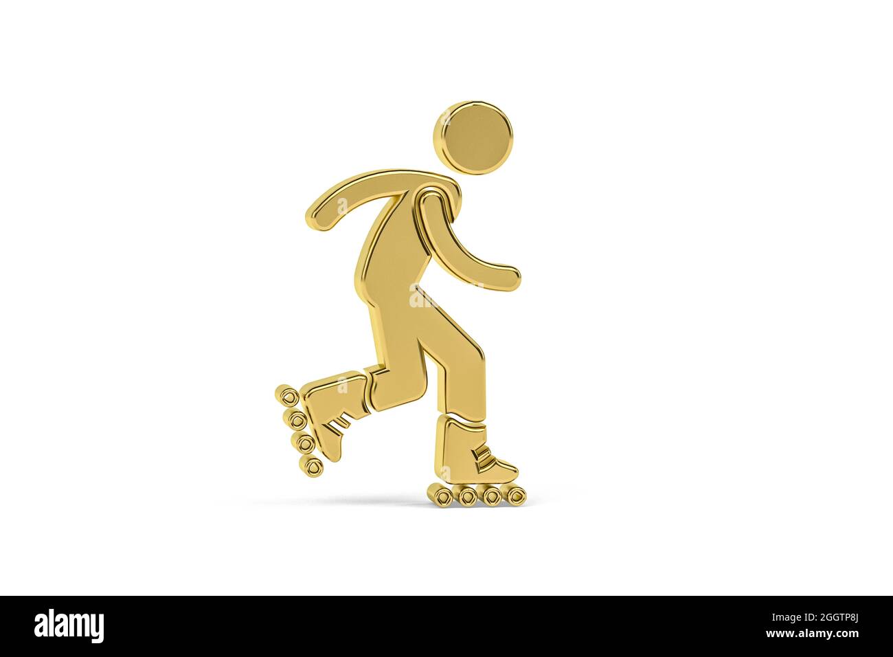 Golden 3d rollerblading icon isolated on white background - 3D render ...