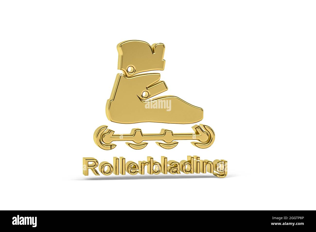 Golden 3d rollerblading icon isolated on white background - 3D render ...