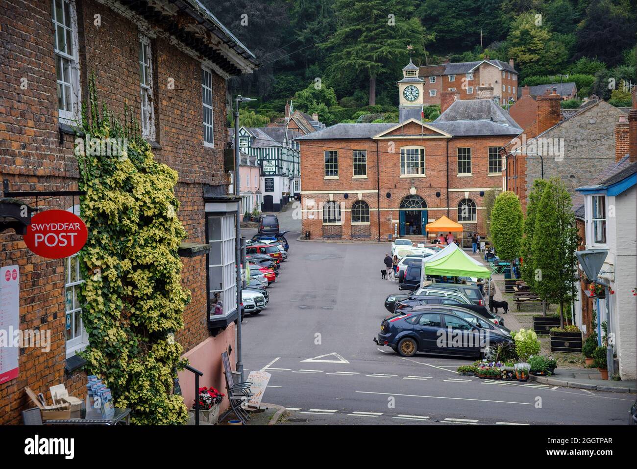 Broad Street and the town hall, Montgomery, Powys, Wales Stock Photo ...