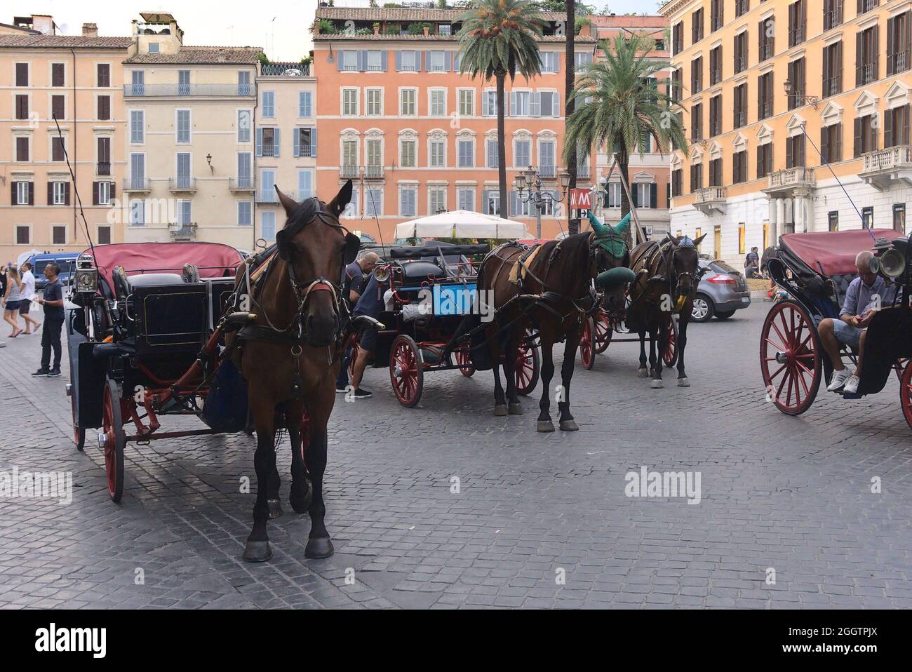 ROME, ITALY - Sep 01, 2019: A beautiful shot of horse carriages near ...