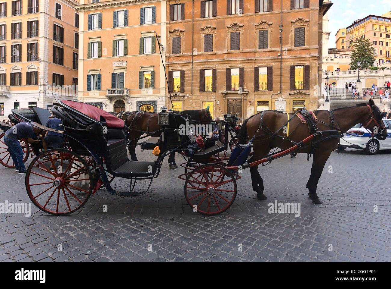 ROME, ITALY - Sep 01, 2019: A beautiful shot of horse carriages near ...