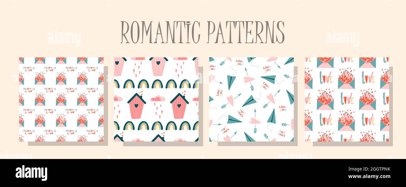 Romantic love pattern. A set of patterns in the same style. Valentine's ...