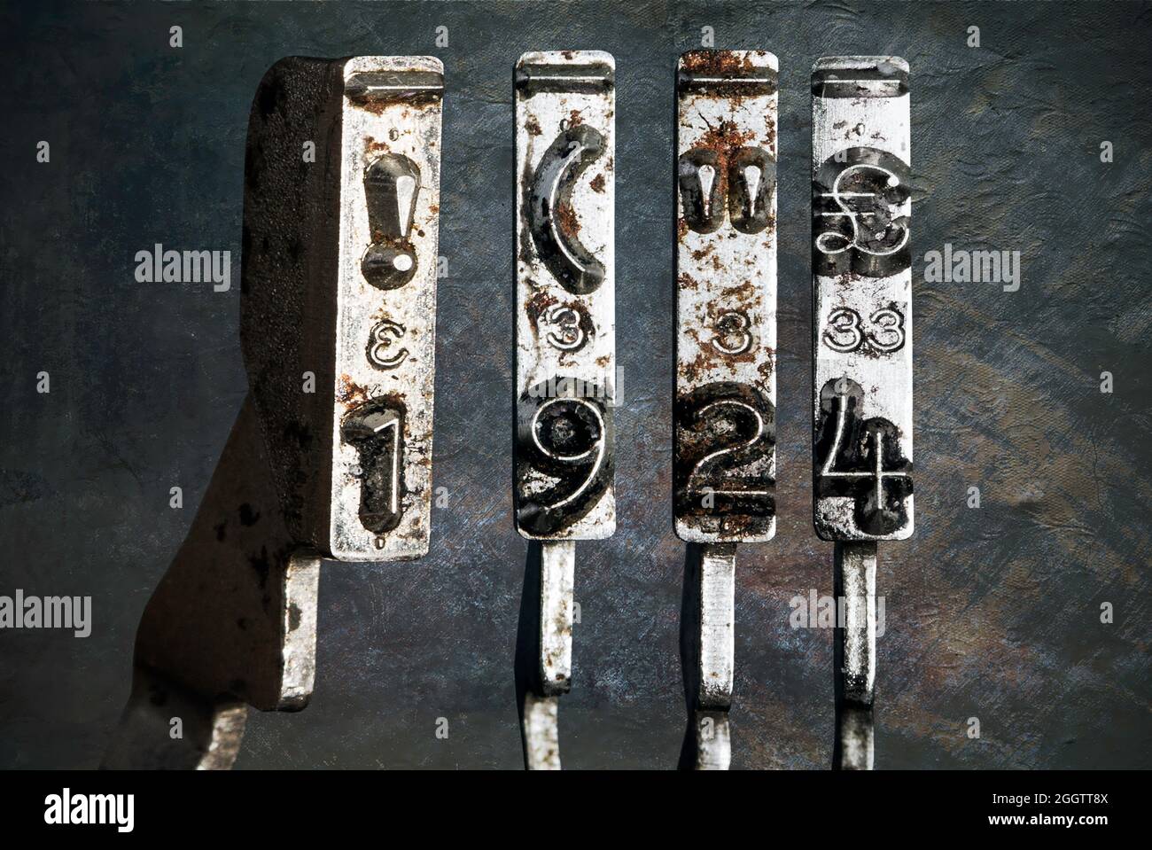 vintage old typewriter hammers with the date 1924 isolated Stock Photo ...