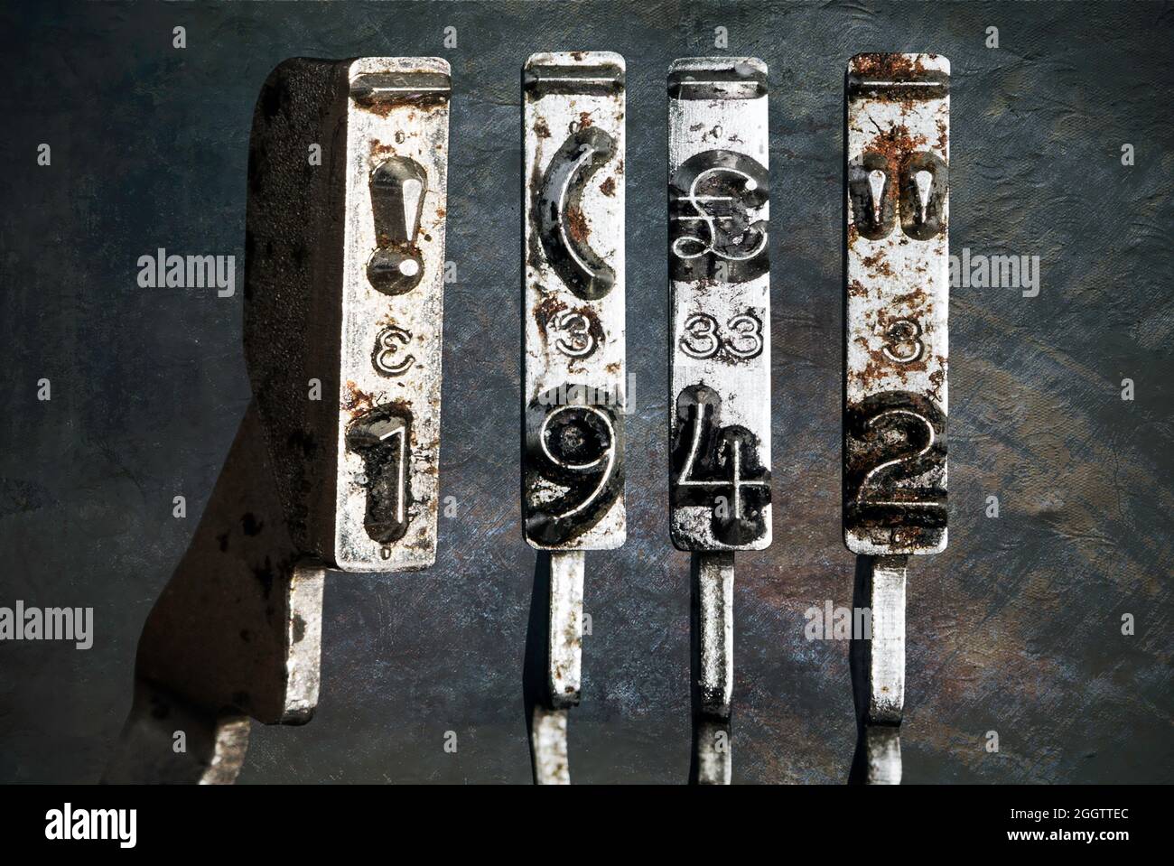vintage old typewriter hammers with the date 1942 isolated Stock Photo ...