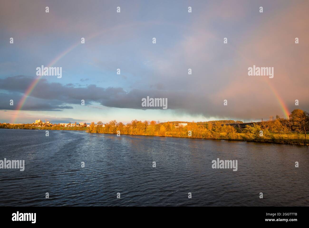 Rainbow after a rain thunderstorm seen from Mariaort in the direction ...