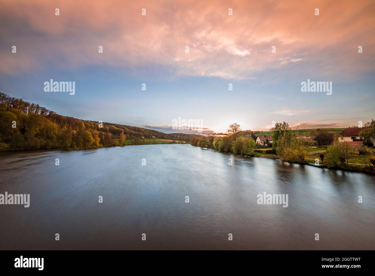 Pilgrimage church Mariaort and the river Naab near Regensburg during a ...