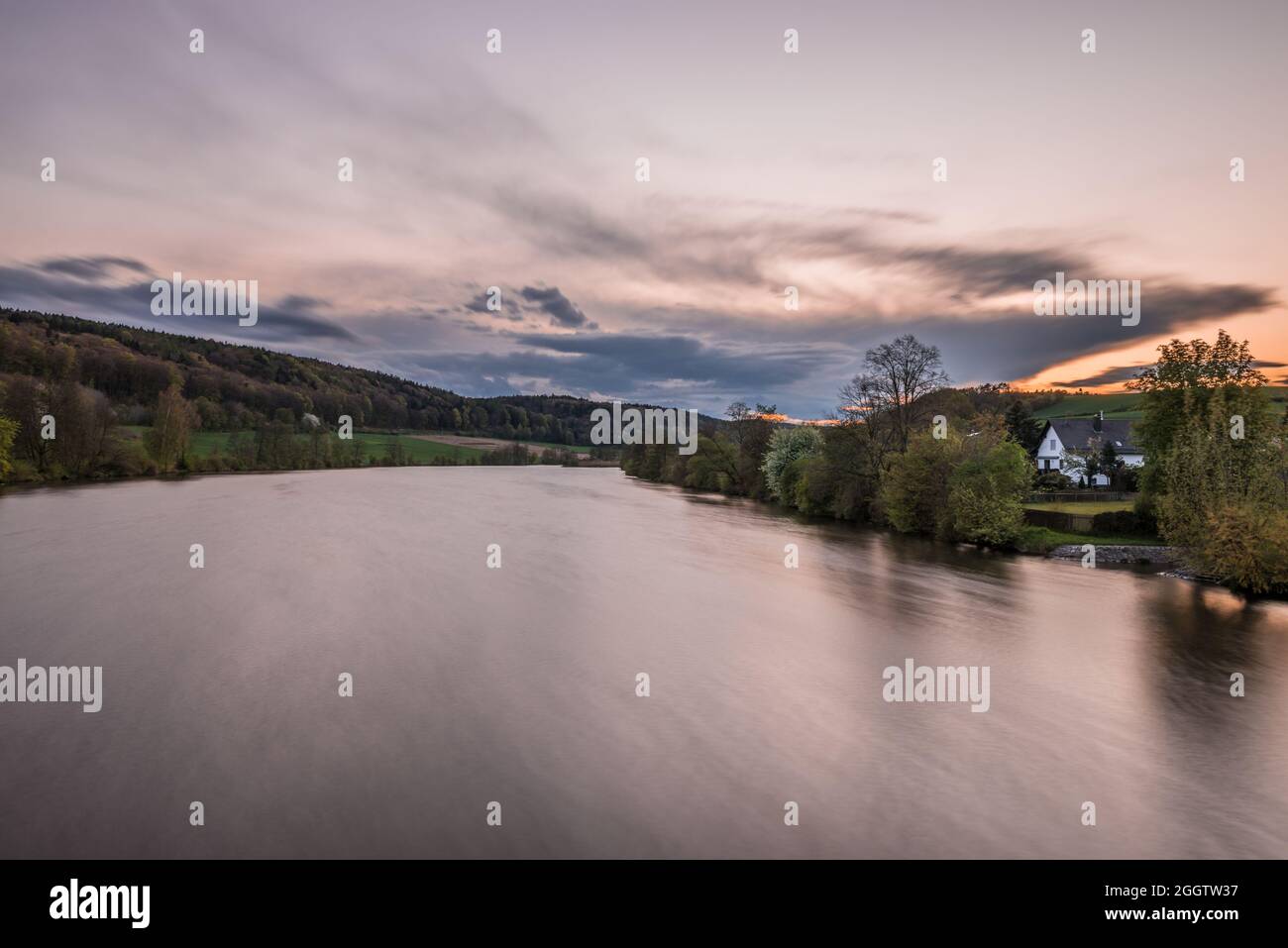 Pilgrimage church Mariaort and the river Naab near Regensburg during a ...