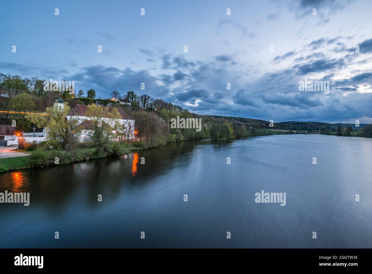 Pilgrimage church Mariaort and the river Naab near Regensburg during ...