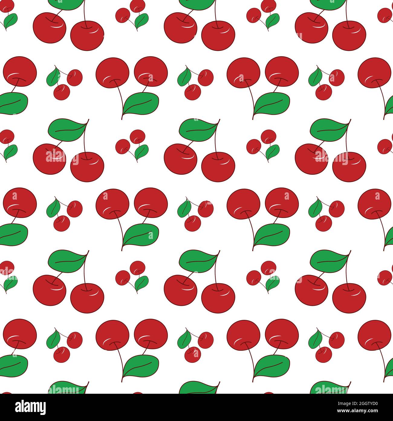 Red cherry seamless pattern with green leaf. Design for fabric, textile ...