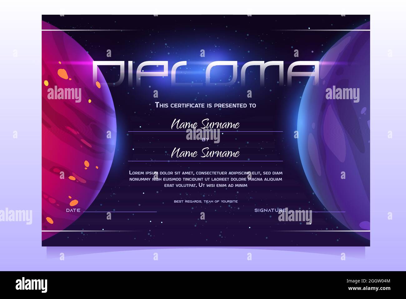 Diploma with planets in space, astronomy science educational ...