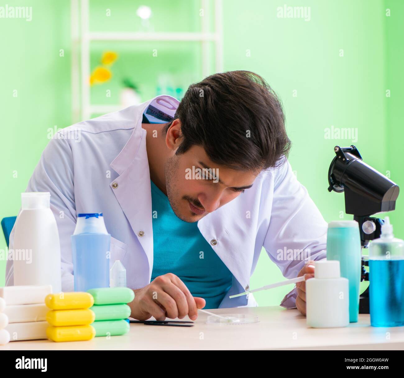 The chemist testing soap in the lab Stock Photo - Alamy
