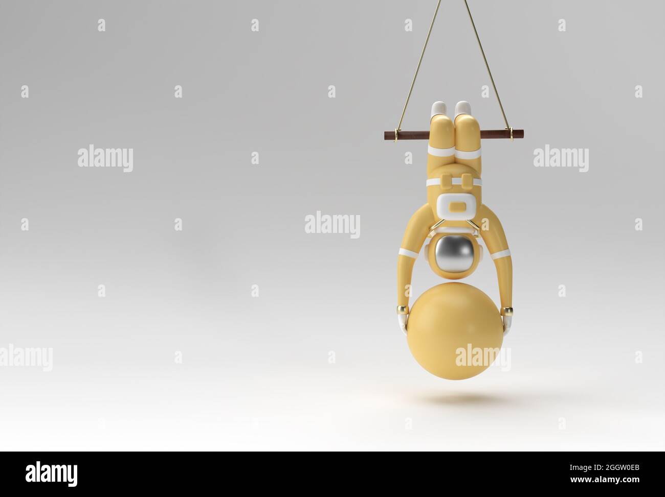 Astronaut hanging on rope with Stability Ball doing exercises, 3d ...