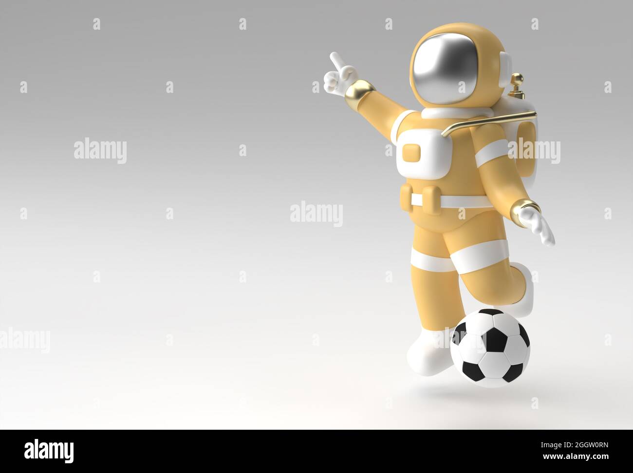 3d Render Spaceman Astronaut Hand Pointing Finger Gesture with Football ...