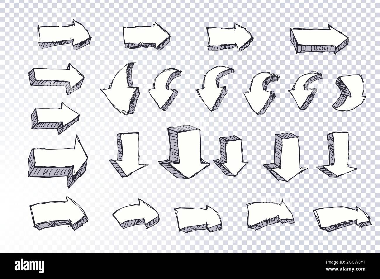 Set of hand drawn design elements. Collection with different scribbled ...