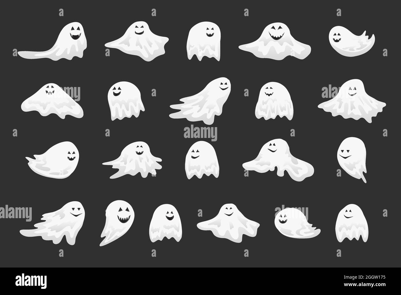 set of halloween ghost with scary and funny smiling face, cartoon ...
