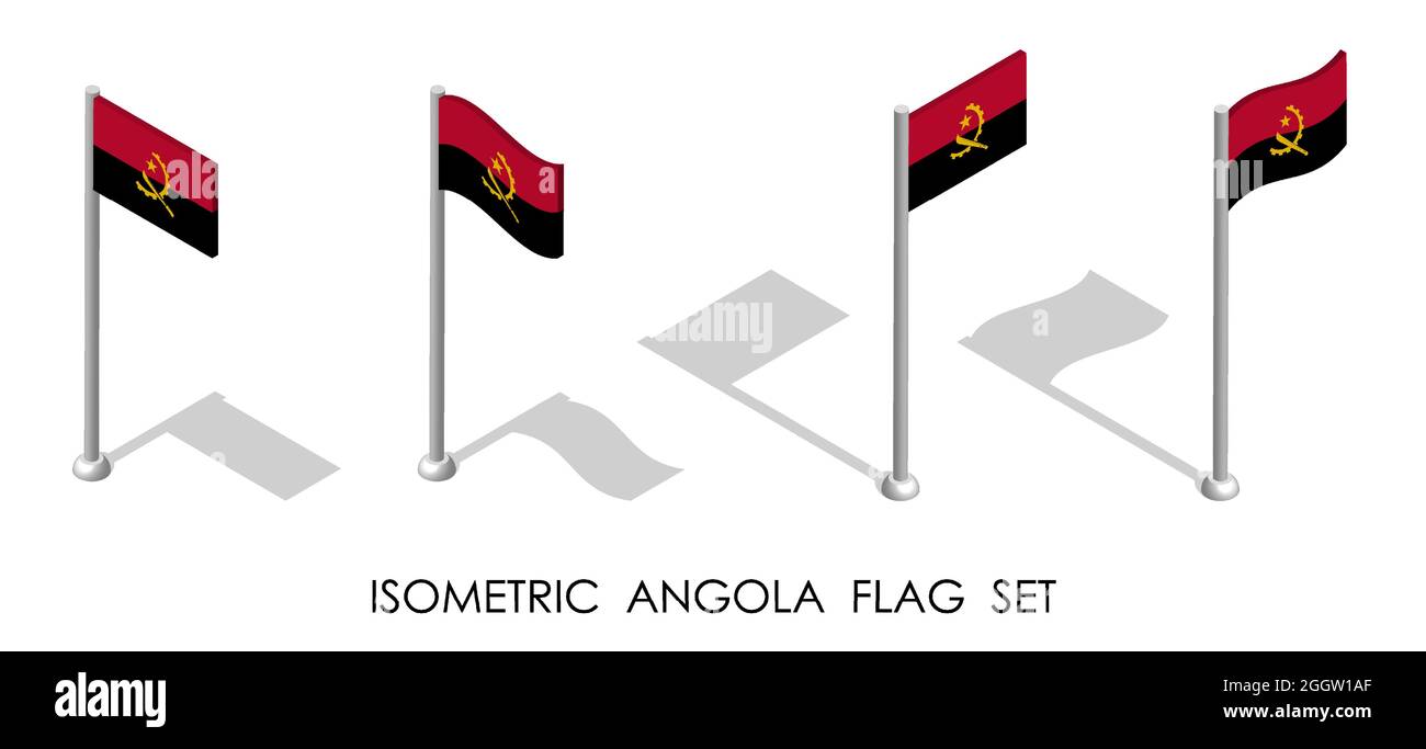 isometric flag of ANGOLA in static position and in motion on flagpole. 3d vector Stock Vector ...