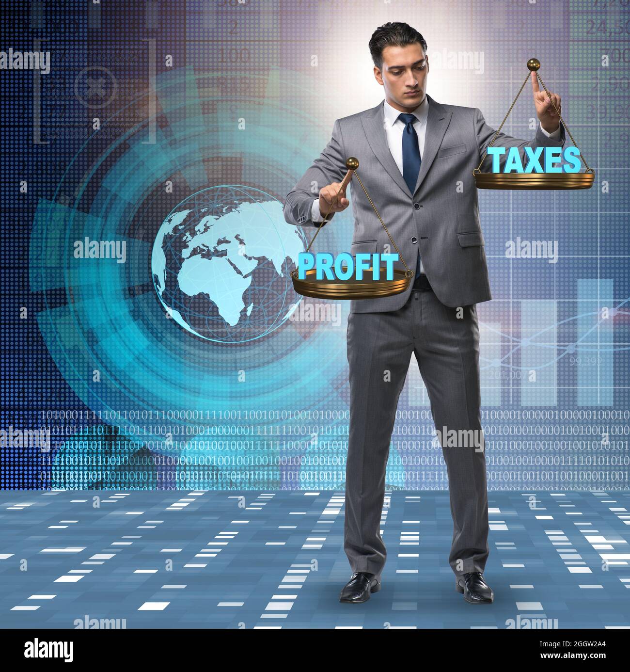 The businessman comparing profit and taxes Stock Photo - Alamy