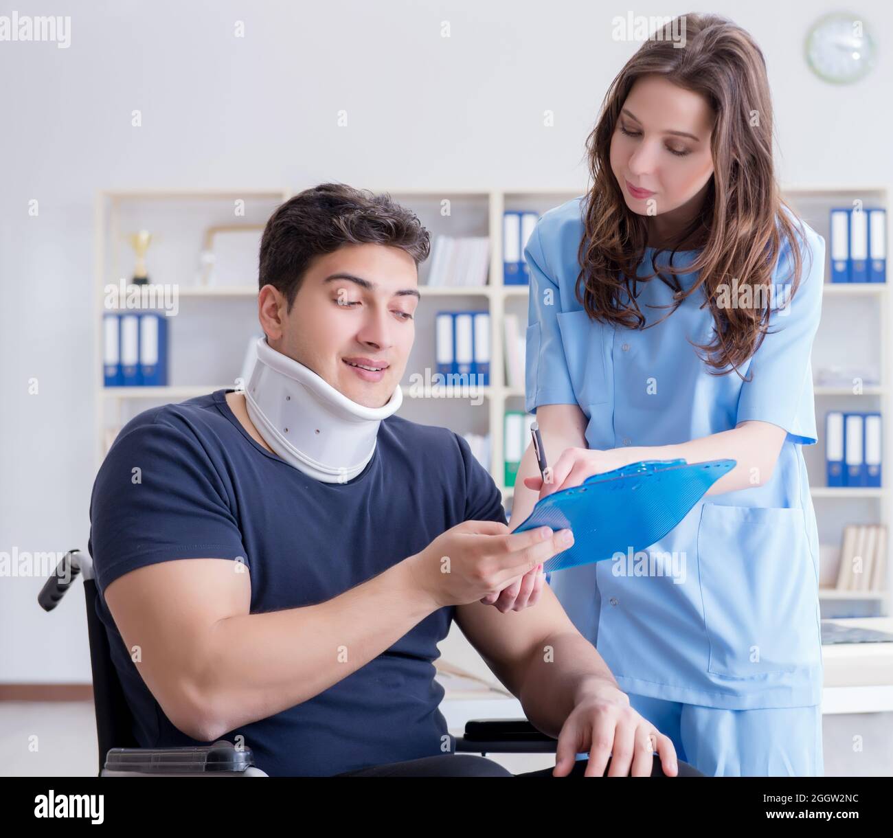 The man with neck injury visiting doctor for check-up Stock Photo - Alamy