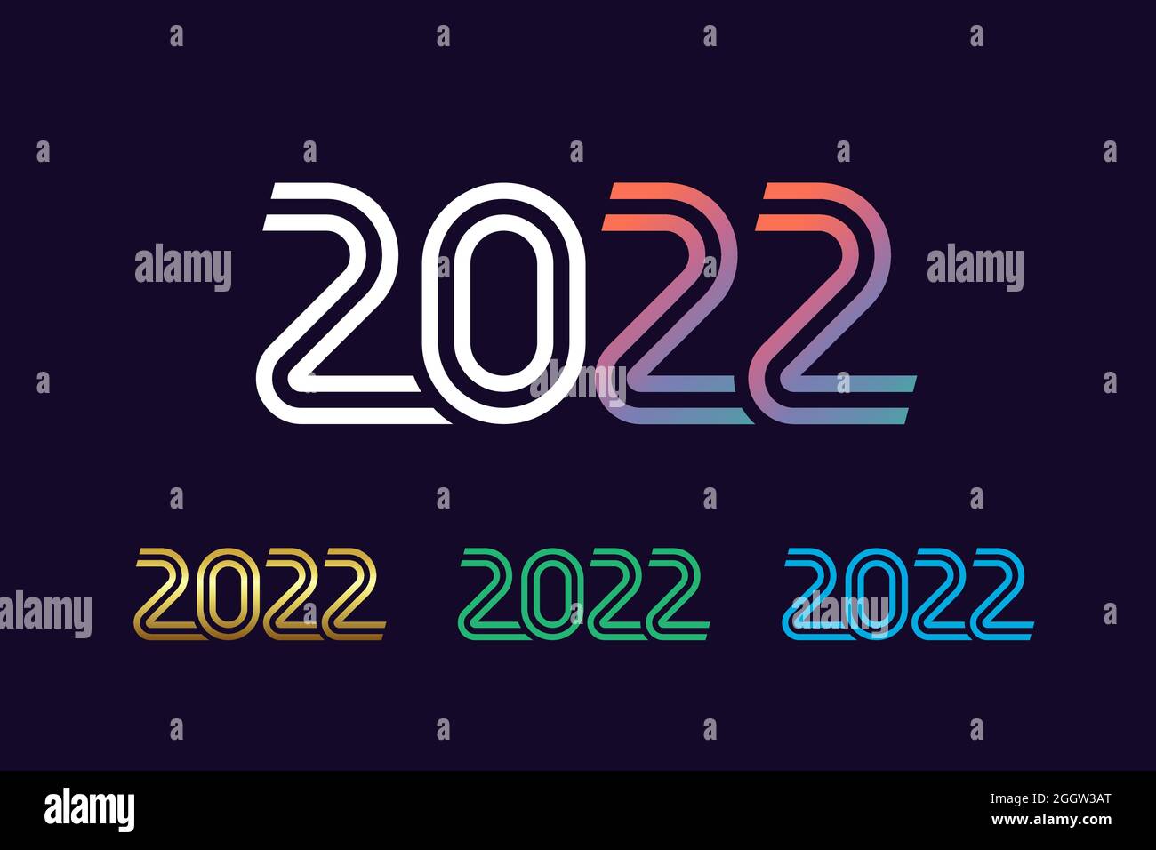 2022 colored line numbers. Happy New Year banner, colorful digits on ...